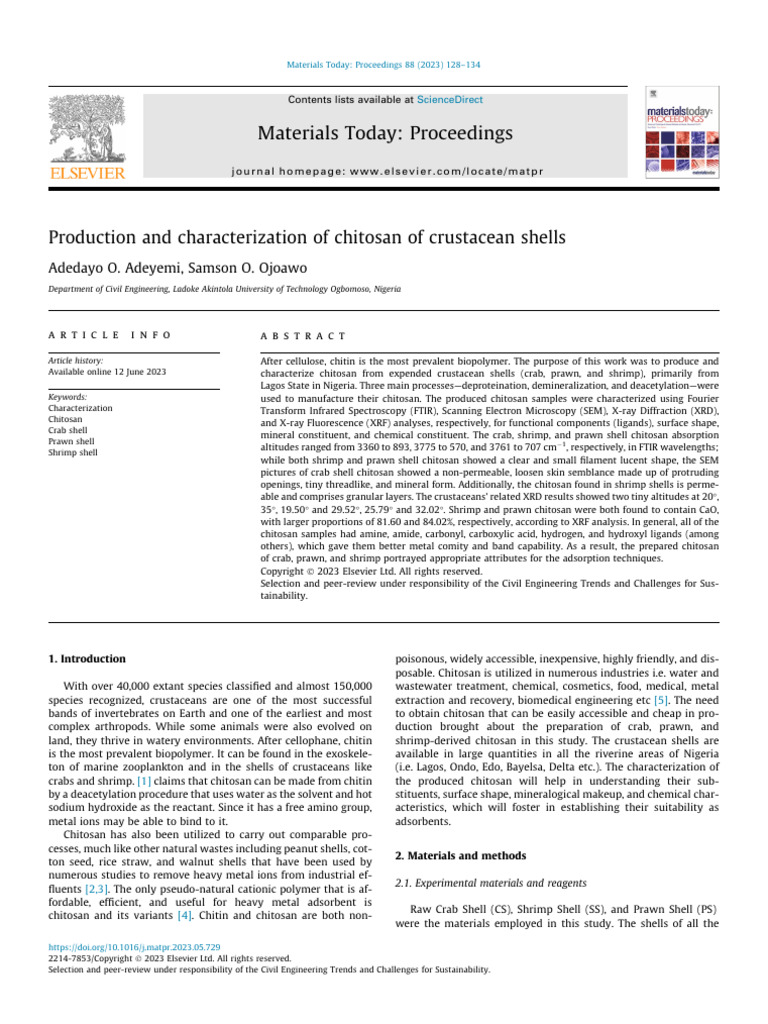 Chitosan Production from Crustacean Shells | PDF | Absorption ...