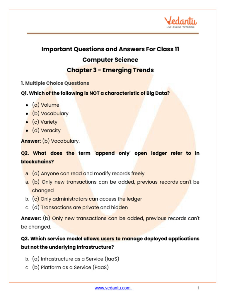 Important Questions and Answers for Class 11 Computer Science Chapter 3 ...