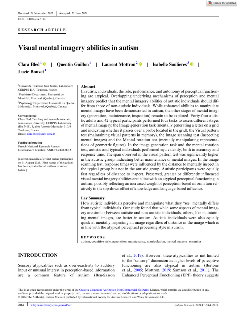Visual Mental Imagery in Autism | PDF | Mental Image | Autism