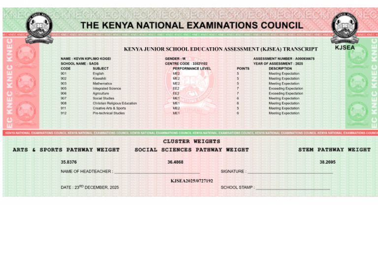 KJSEA Transcript Keya.viewModels.headerModel .AssessmentNumber Unknown (2) (1) | PDF