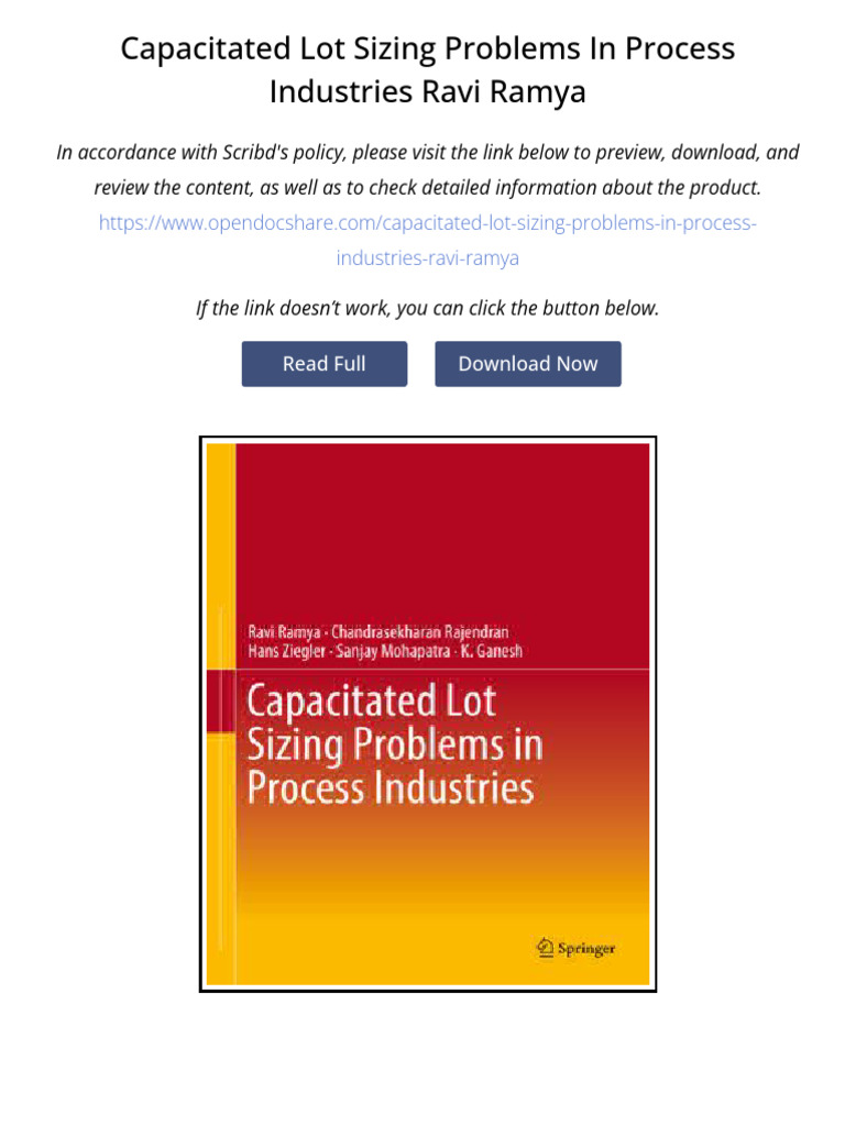 Capacitated Lot Sizing Problems in Process Industries Ravi Ramya | PDF ...