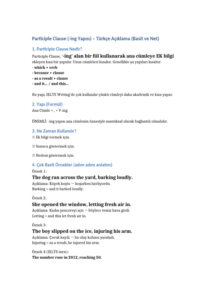 Participle Clause Turkish Explained Worksheet | PDF