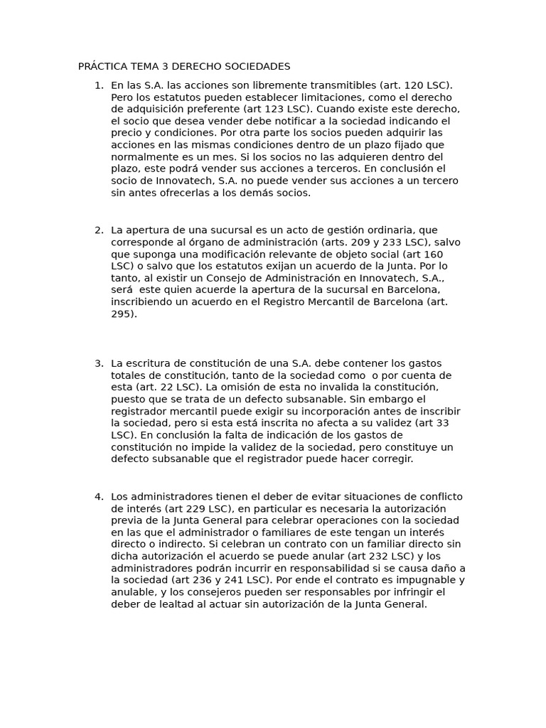 PRÁCTICA TEMA 3 DERECHO SOCIEDADES | PDF