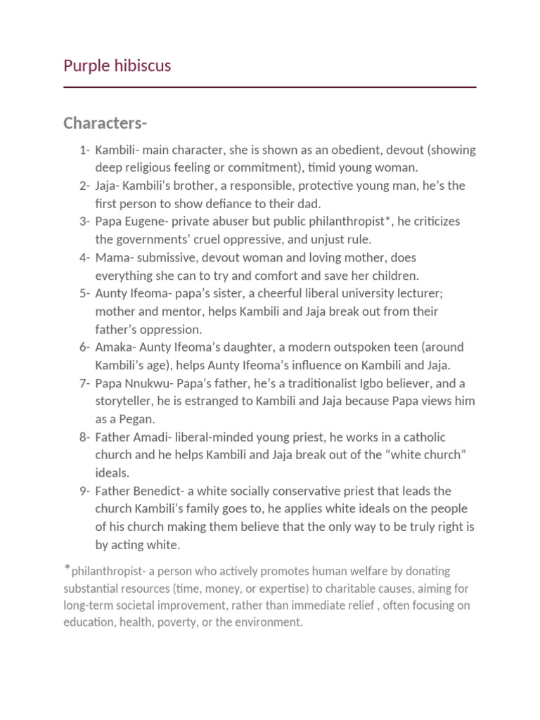 "Purple Hibiscus: Family Dynamics and Abuse" | PDF
