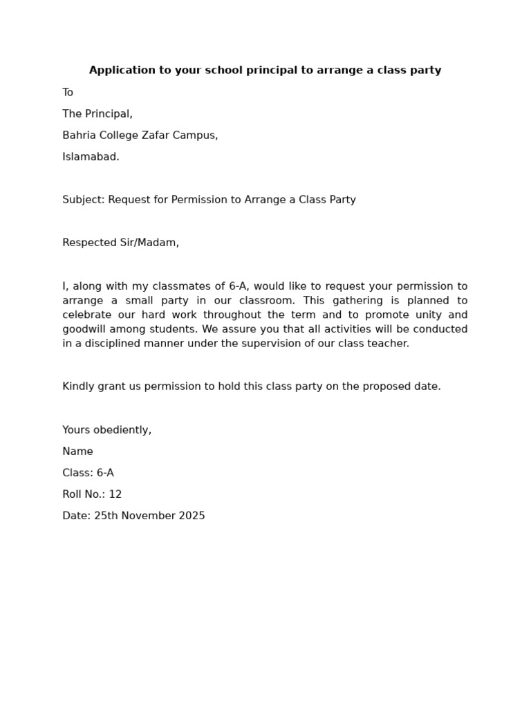 Request for Class Party Approval | PDF