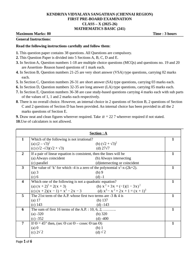x Maths Set-1 Basic(241) Qp (1) | PDF | Circle | Mathematics