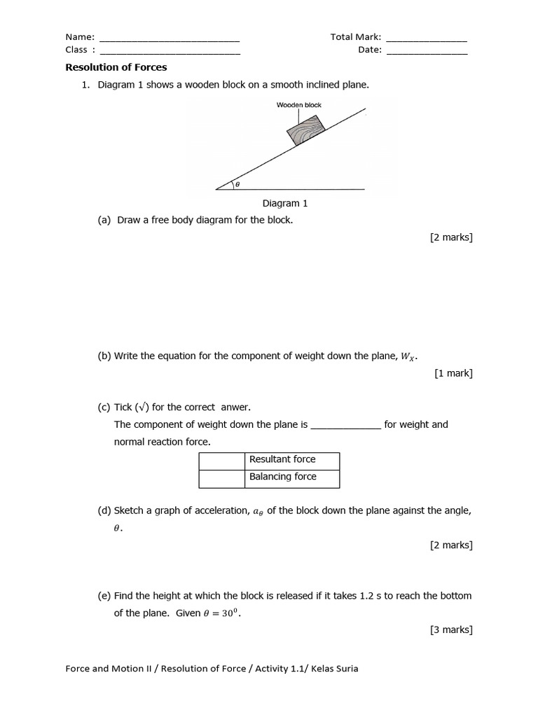 Force and Motion: Resolution of Forces Activity | PDF | Force | Mechanics