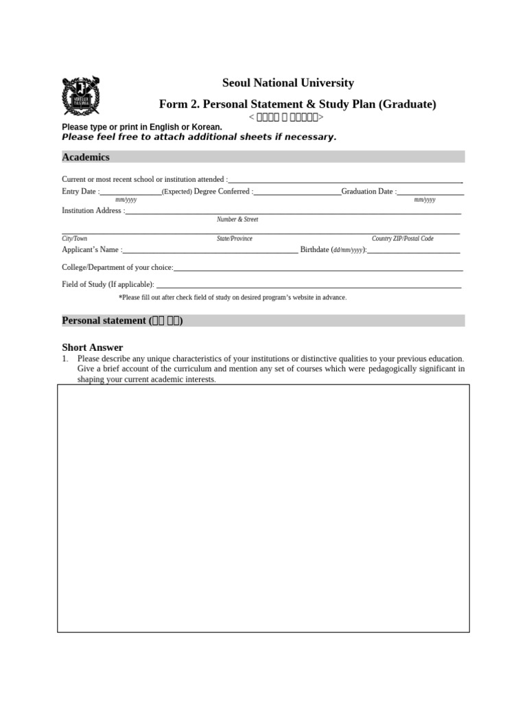SNU Graduate Personal Statement Guide | PDF | Essays