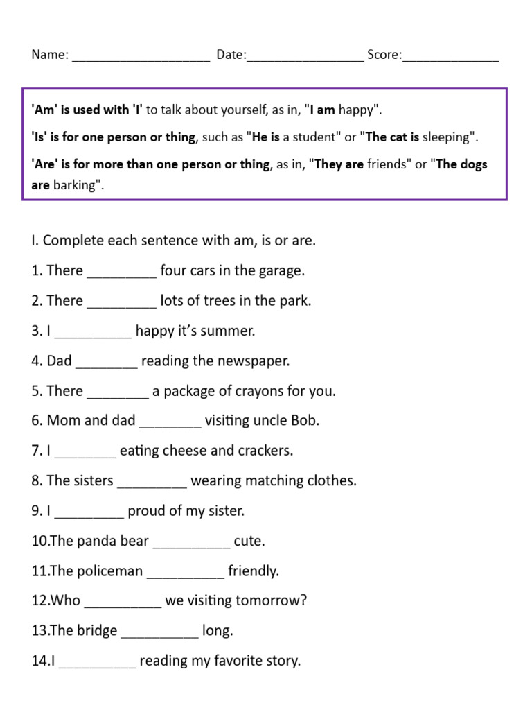 Grammar Practice: Am, Is, Are Usage | PDF