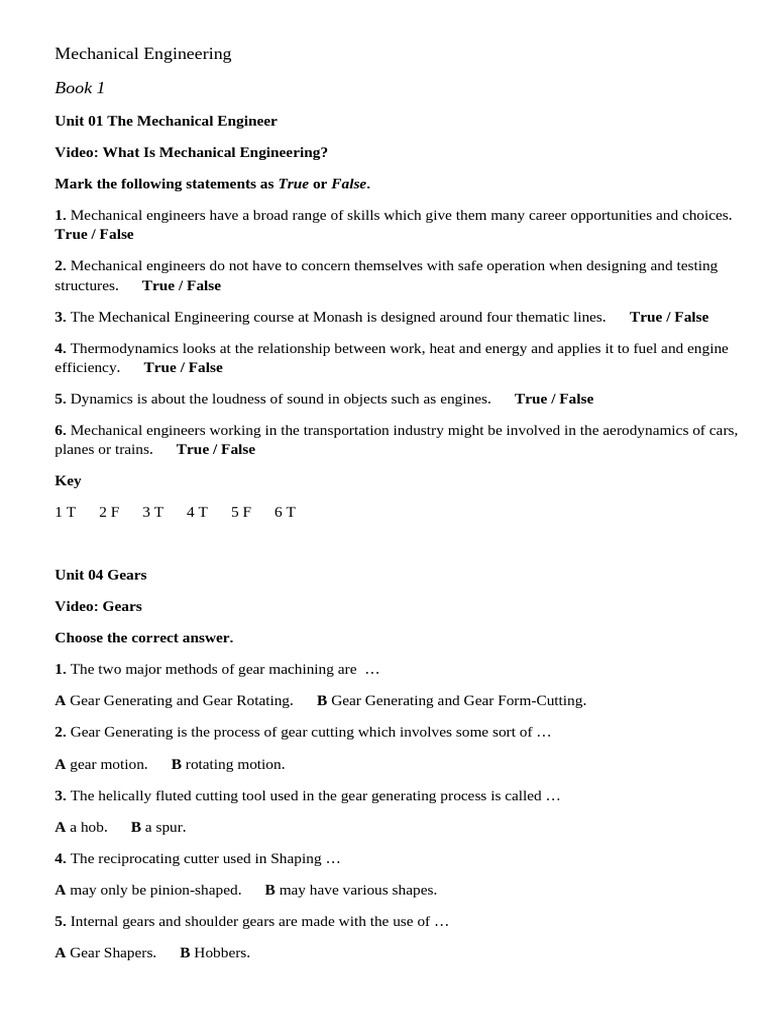 Mechanical Engineering Video Exercises & Tests | PDF | Internal ...