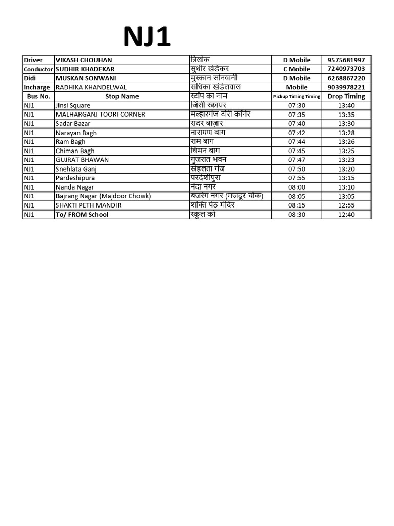 Nj Route With Timings-2 | PDF