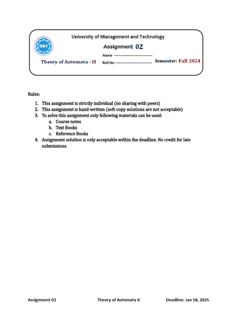 ToA-2, Assignment 02, Question Paper | PDF