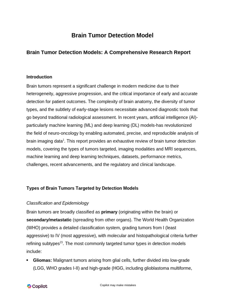 Brain Tumor Detection Models Overview | PDF | Magnetic Resonance ...