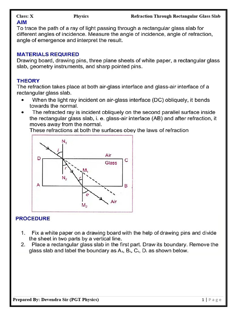 Refraction Through Rectangular Glass Slab | PDF