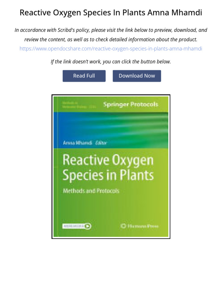Reactive Oxygen Species in Plants Amna Mhamdi | PDF | Reactive Oxygen ...