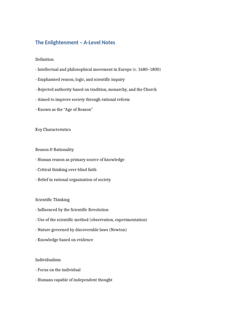 A-Level Enlightenment Notes Overview | PDF