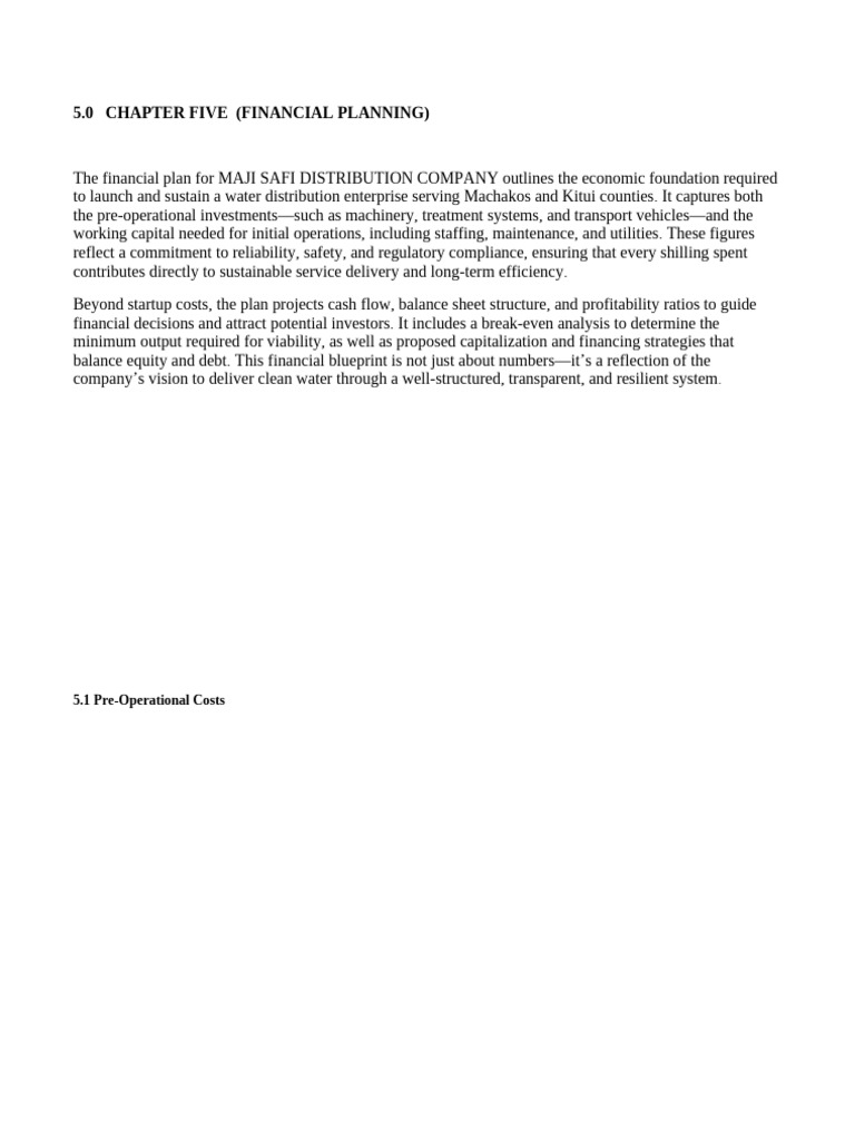 Financial Plan for Water Distribution Company | PDF | Equity (Finance ...