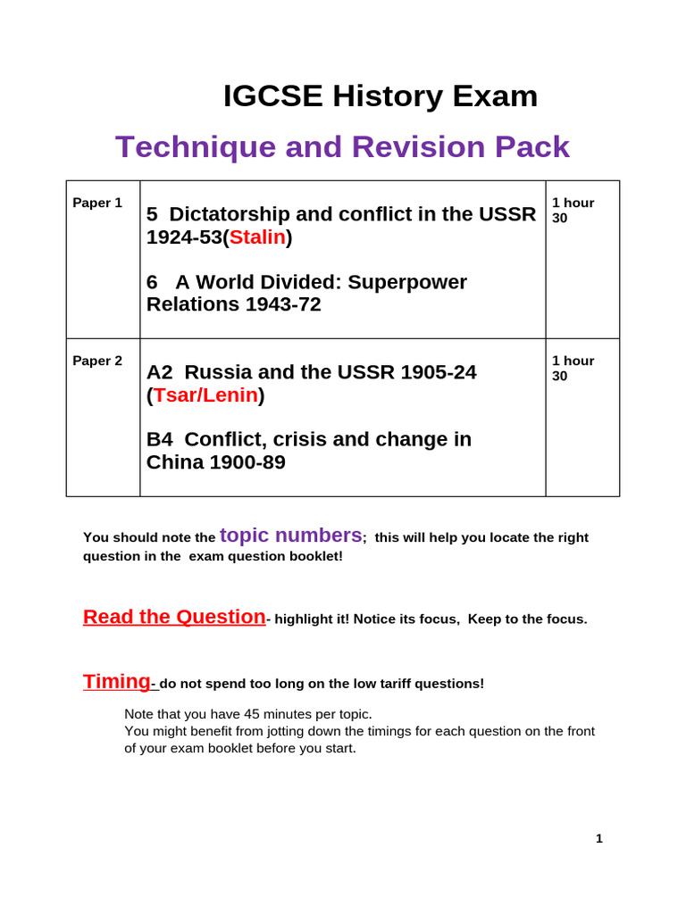 IGCSE History Exam Revision Techniques | PDF | Joseph Stalin | Soviet Union