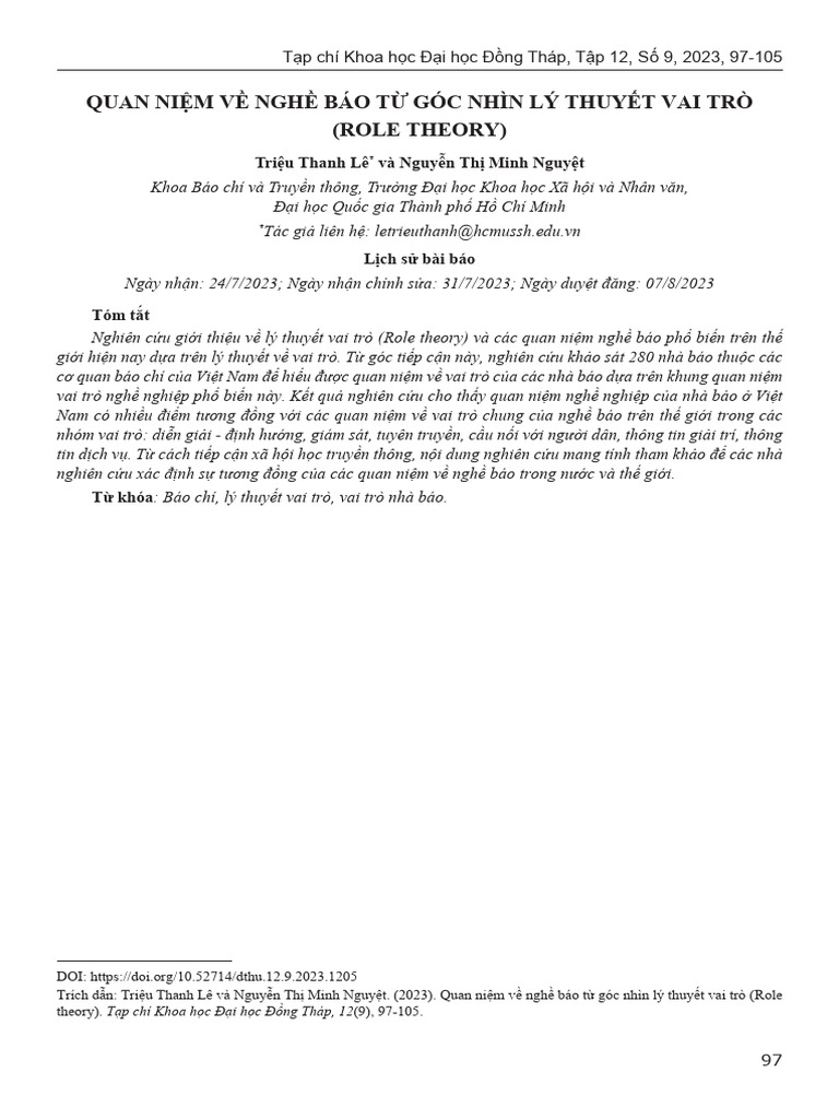 Quan Niem Ve Nghe Bao Nhin Tu Ly Thuyet Vai Tro Ro | PDF