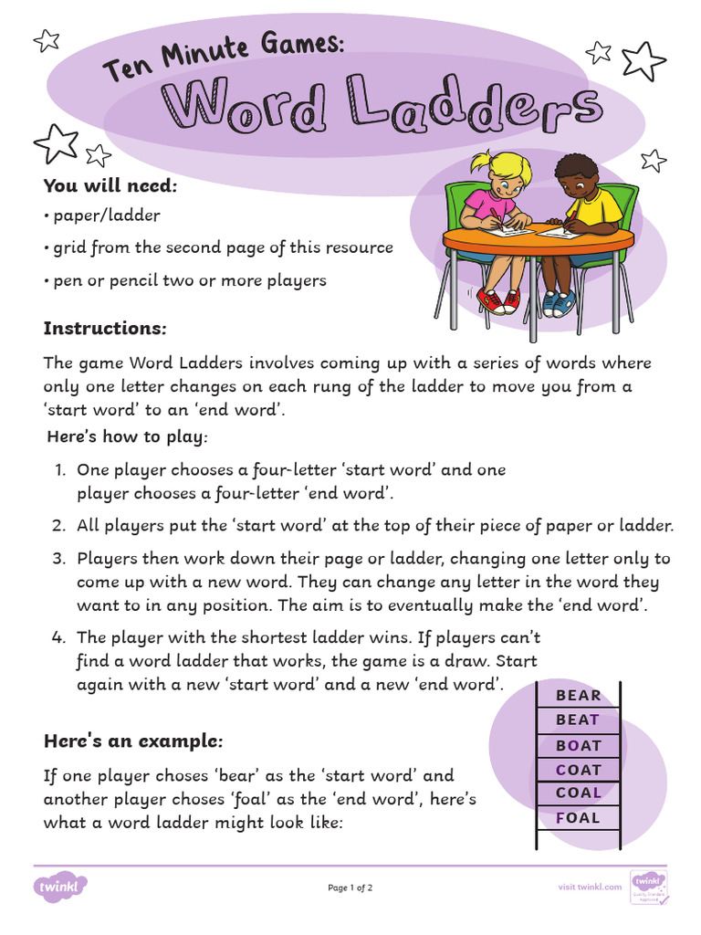 10 Minute Games Word Ladders Ver 3 | PDF