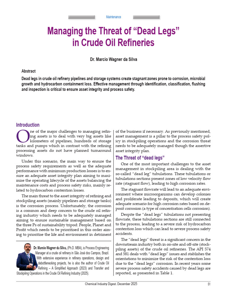 Article - The Threat of Dead Legs in Refineries - CID 2025 | PDF | Oil ...