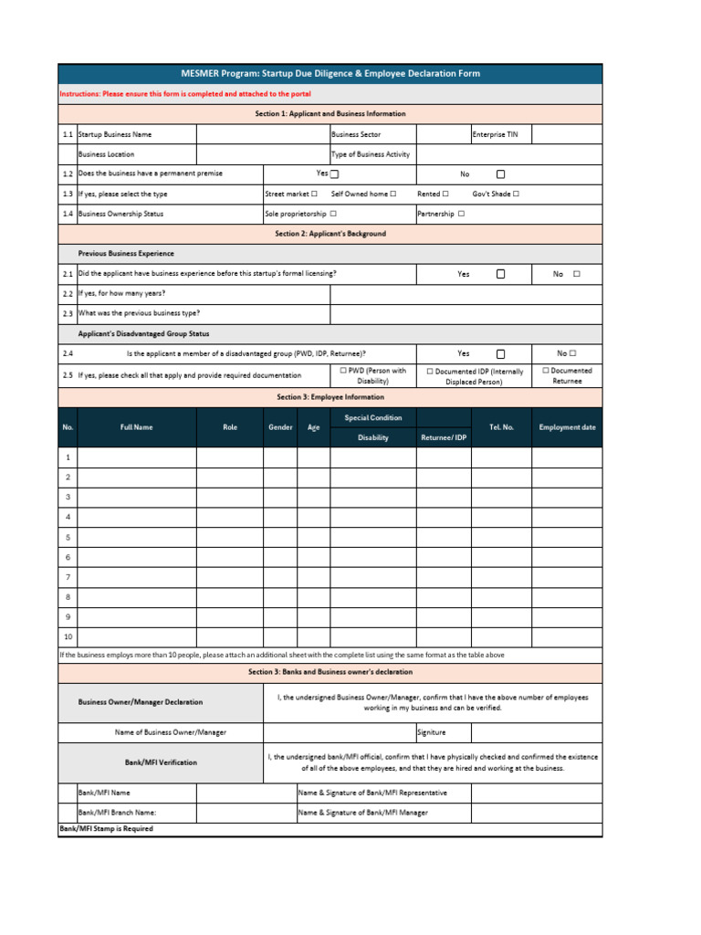 Startup Due Diligence & Employee Declaration Form | PDF | Business