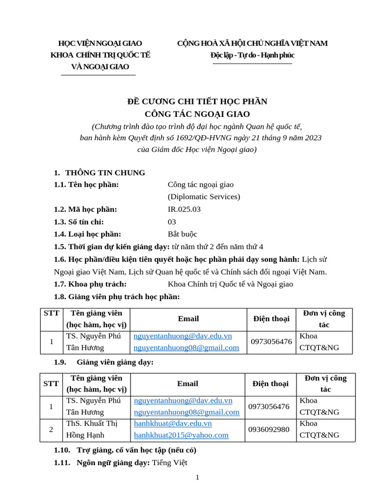 FIPAD-De cuong Cong tac Ngoai giao | PDF