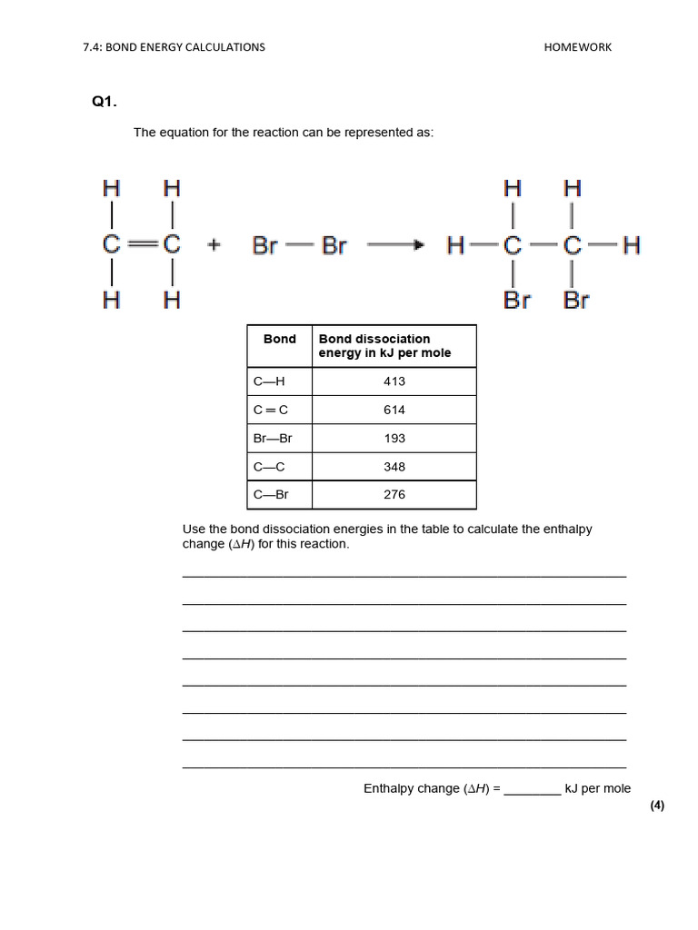 Bond Energy Calculations Homework | PDF | Chemical Process Engineering ...