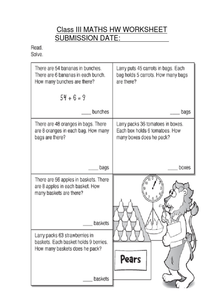 CBSE Class 3 Mathematics Worksheet (42) - Division | PDF
