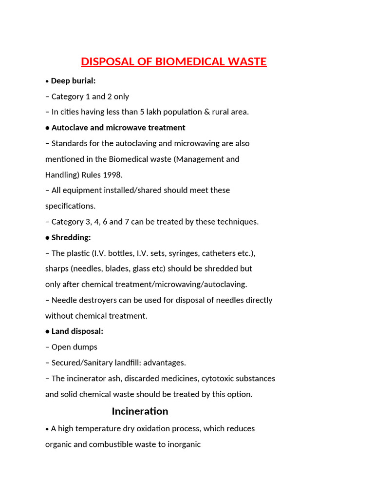 Biomedical Waste Disposal Methods | PDF | Waste | Incineration