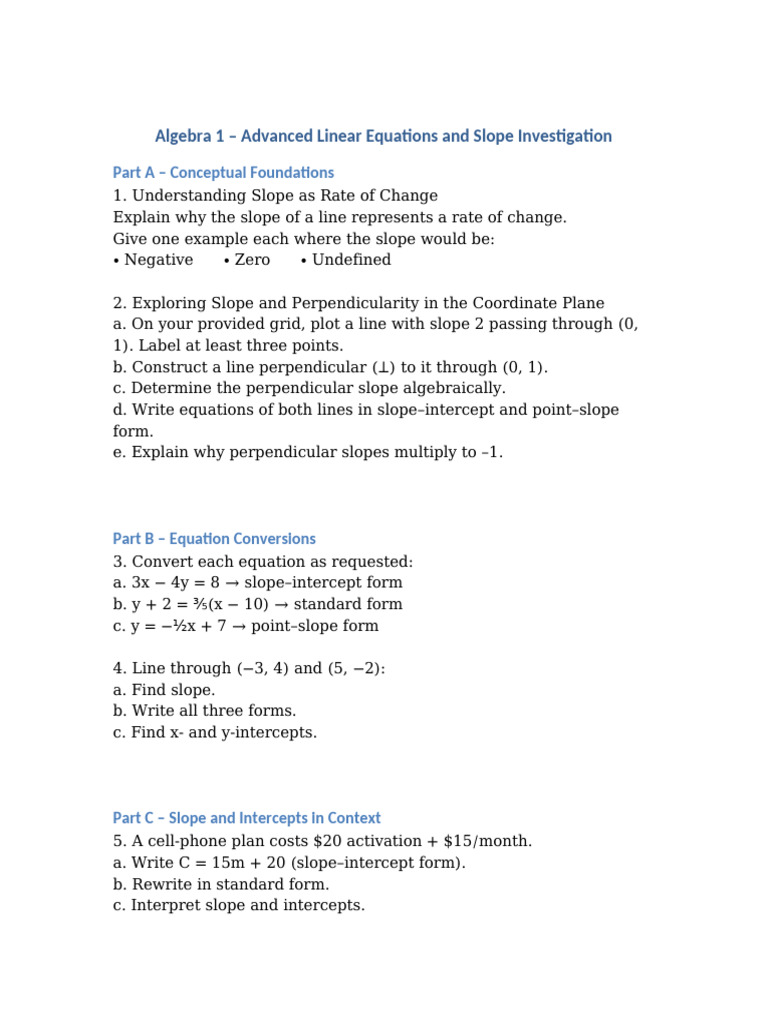 Leander Broudy - Algebra1 Advanced Linear Equations Problem Set | PDF ...