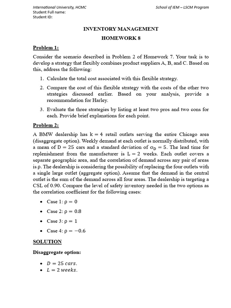 Inventory Management Homework Solutions | PDF | Statistical Analysis ...
