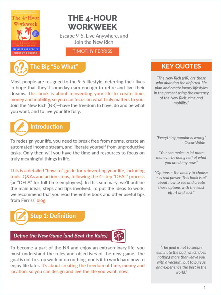 4-Hour Workweek: Redefine Your Life | PDF | Outsourcing | Money