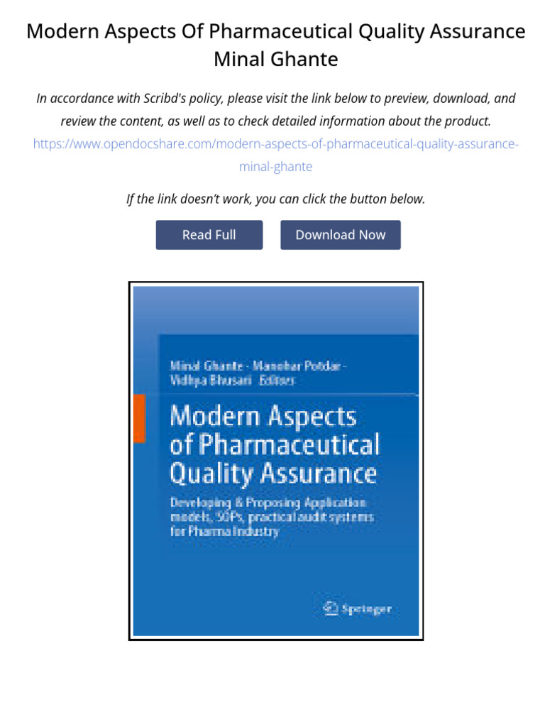 Modern Aspects Of Pharmaceutical Quality Assurance Minal Ghante | PDF ...