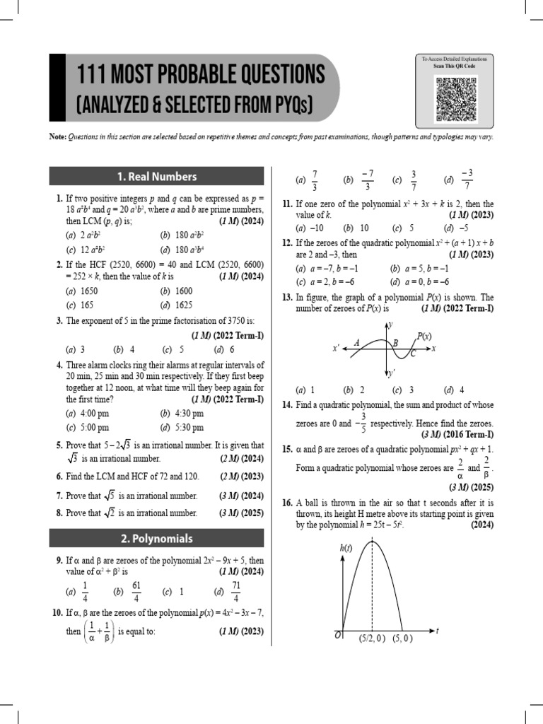 111 Most Important Questions Math 10th | PDF | Circle | Sphere