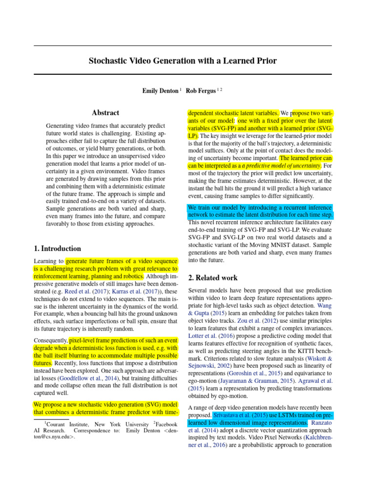 Stochastic Video Generation With a Learned Prior | PDF | Statistical Inference | Bayesian Network