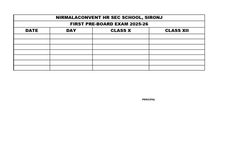 First Pre Board Time Table | PDF