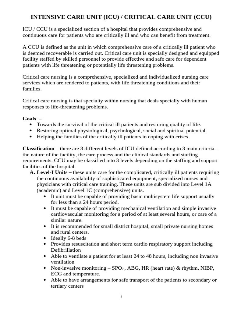 Understanding ICU and CCU Care Levels | PDF | Intensive Care Medicine ...