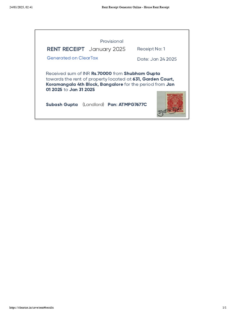 Rent Receipt January | PDF