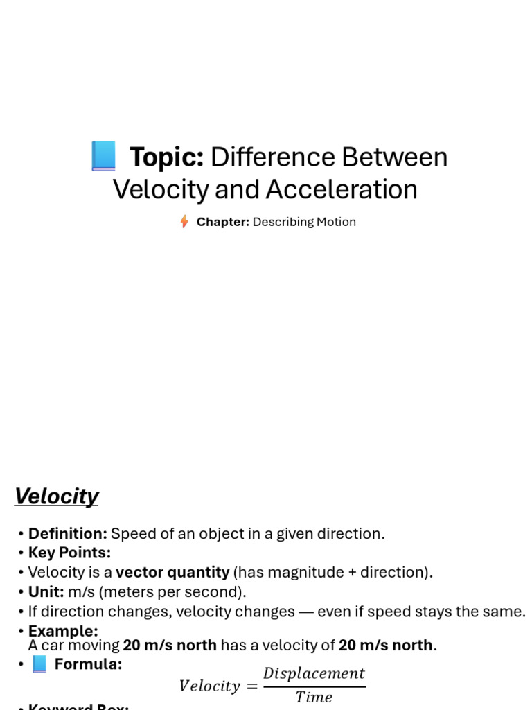 Velocity vs Acceleration Explained | PDF
