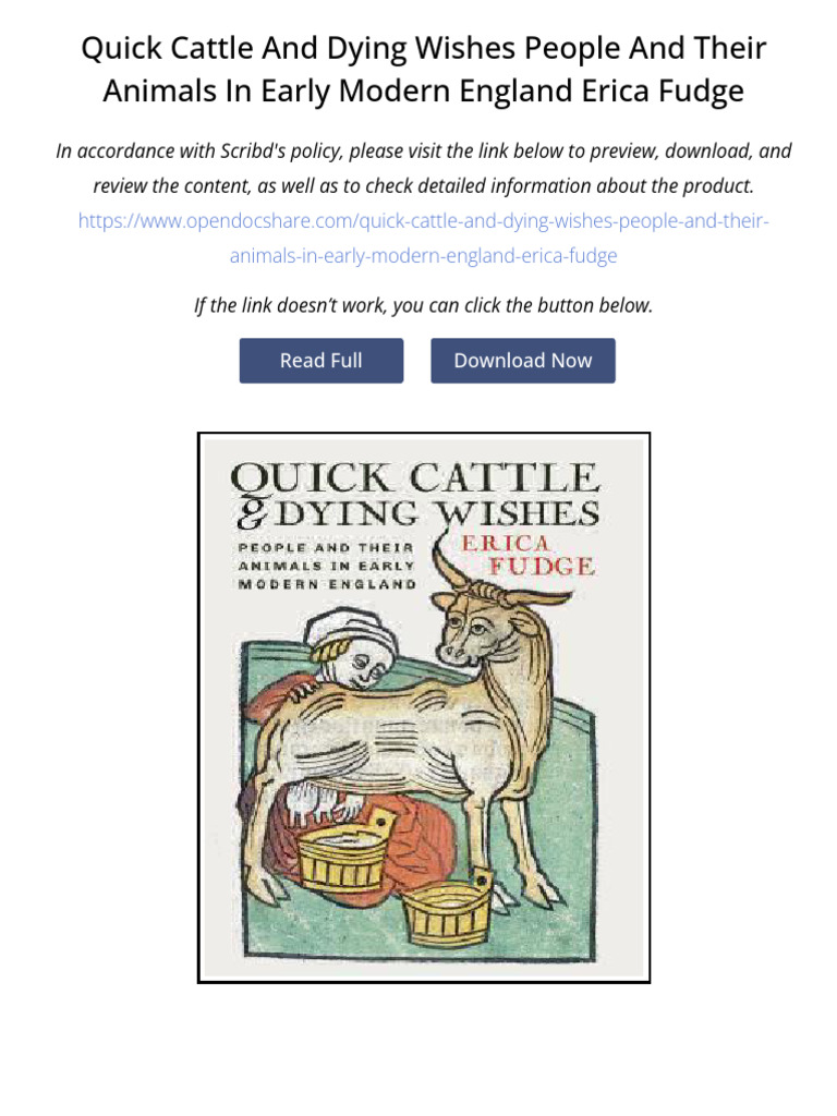 Quick Cattle and Dying Wishes People and Their Animals in Early Modern ...