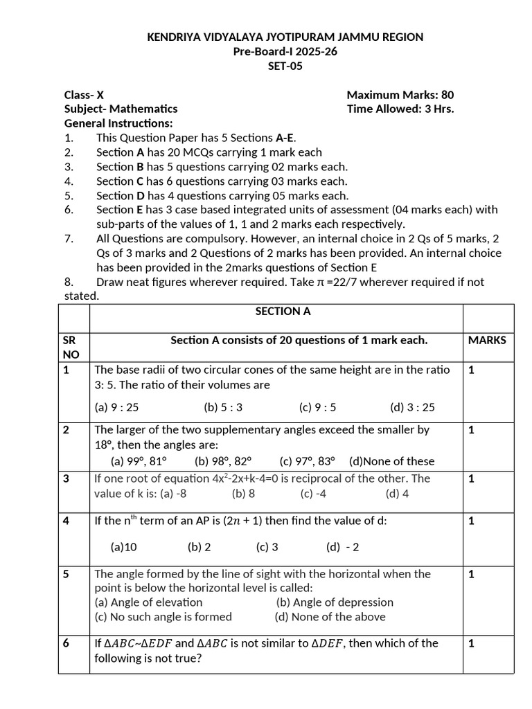 QP-PB-I X -SET-05- MATHS 2025-26 | PDF | Circle | Area