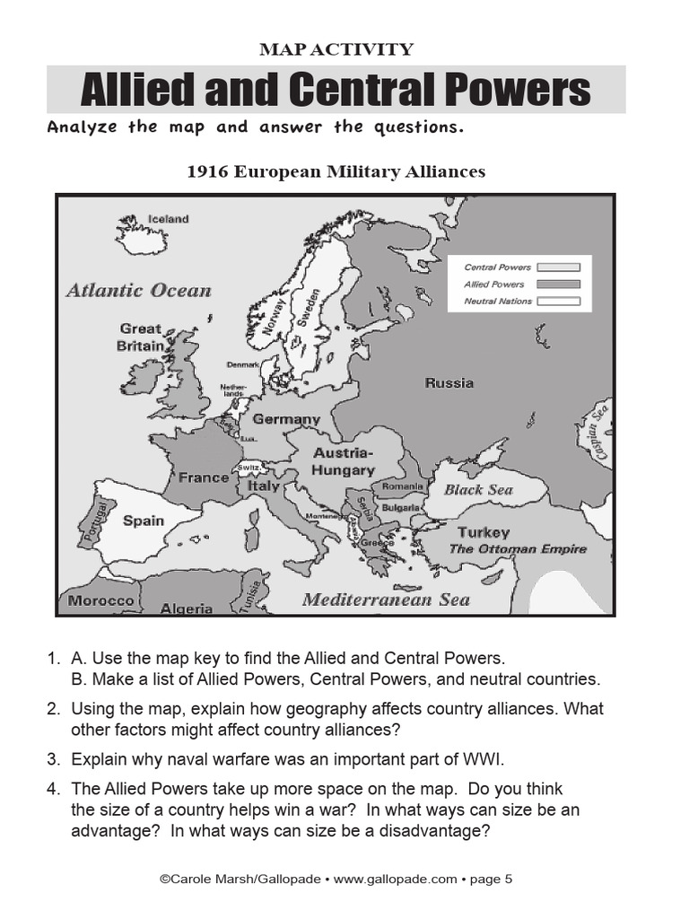 WWI Map Activity and Vocabulary Guide | PDF
