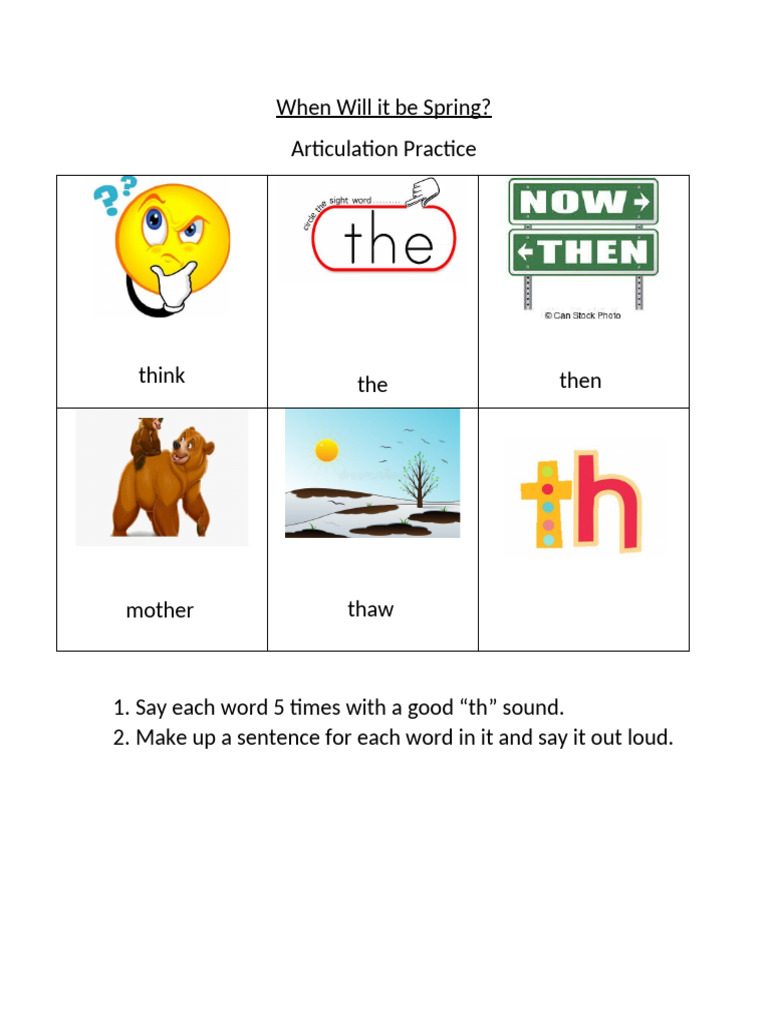 When Will It Be Spring? Articulation Practice | PDF