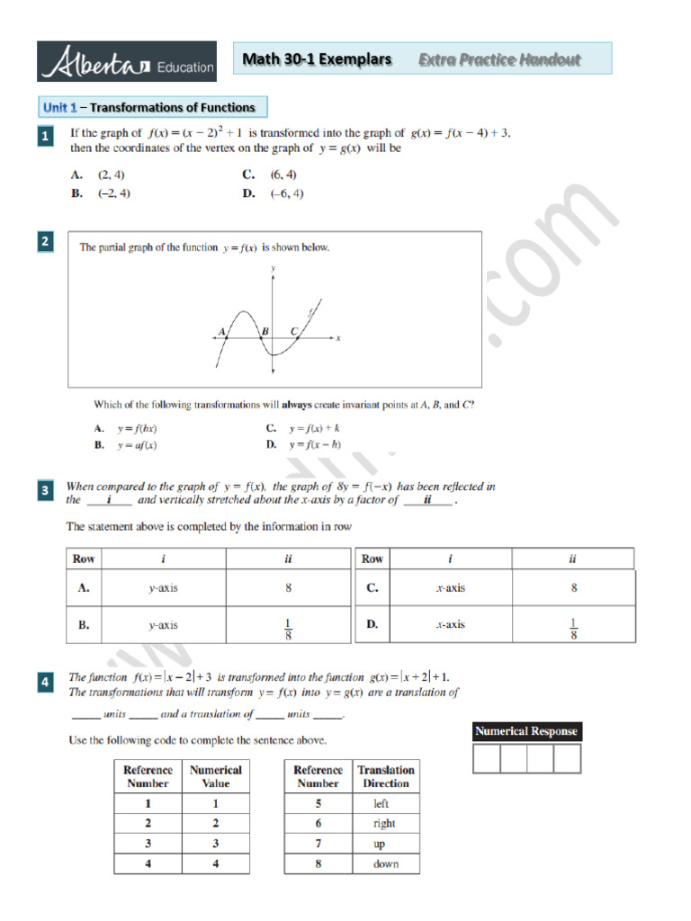 Math 30-1 - Extra Practice Handout | PDF | Abstract Algebra | Mathematics