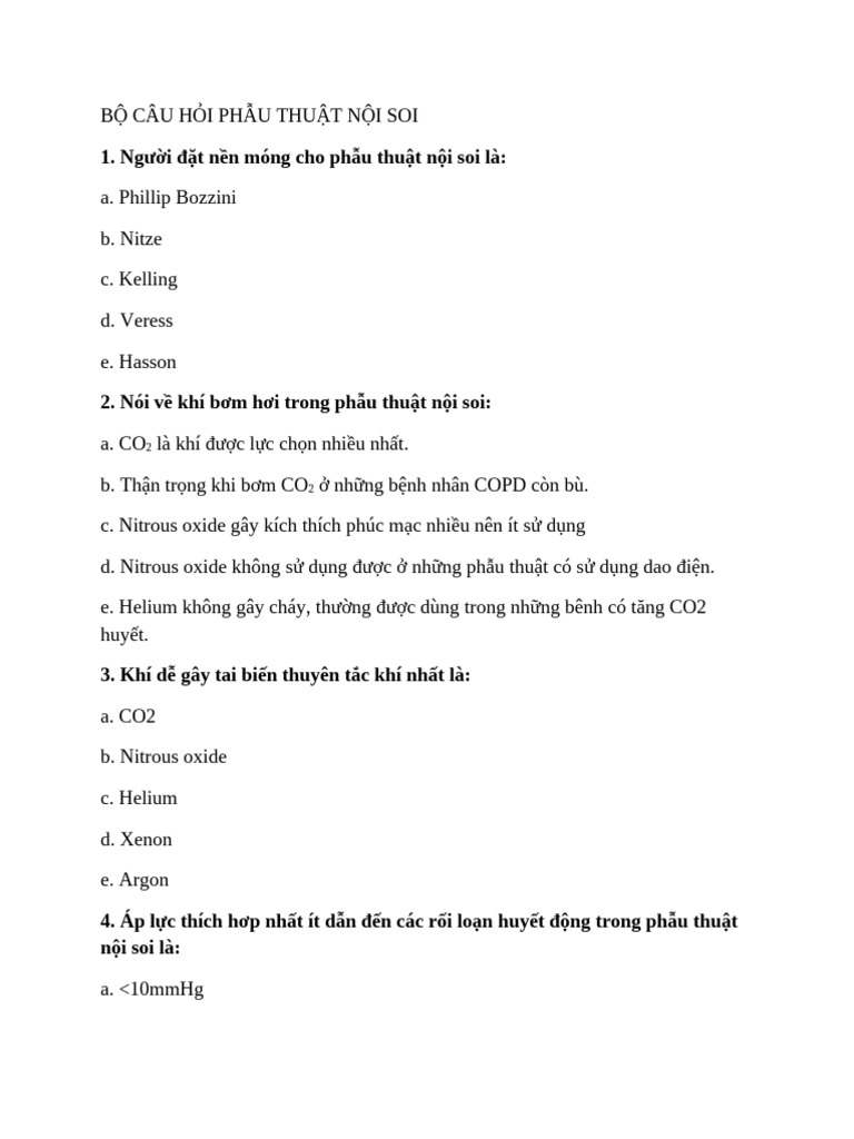 BỘ CÂU HỎI PHẪU THUẬT NỘI SOI | PDF