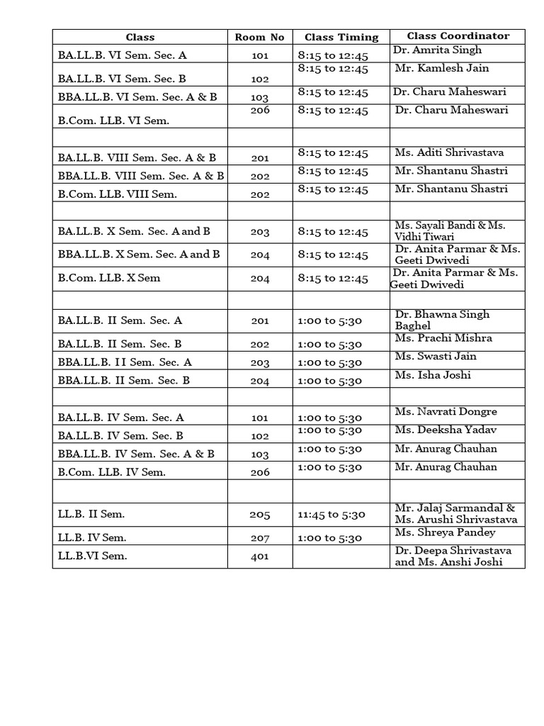 Class Schedule for Law Programs | PDF