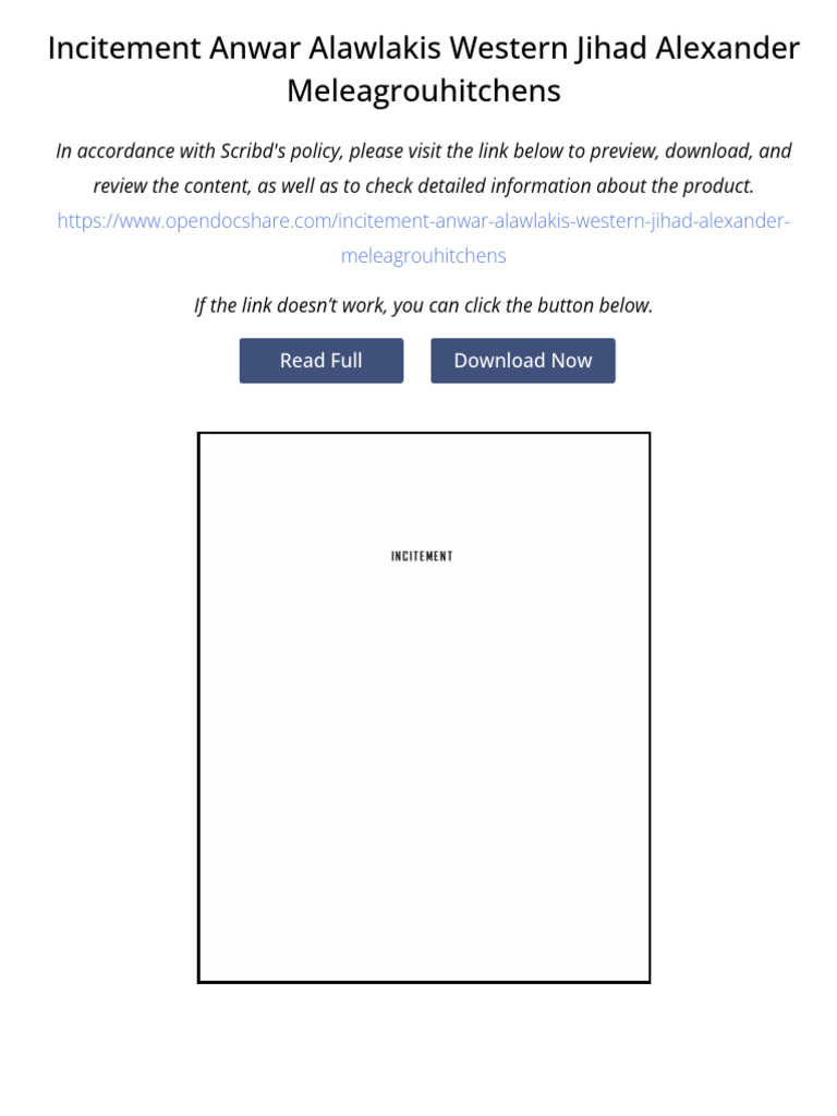 Incitement Anwar Alawlakis Western Jihad Alexander Meleagrouhitchens ...