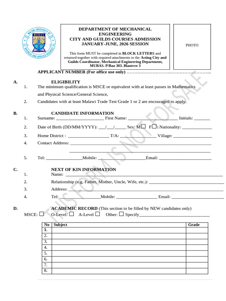 Mec Admission Form for January-june 2026 | PDF | Banks | Fee