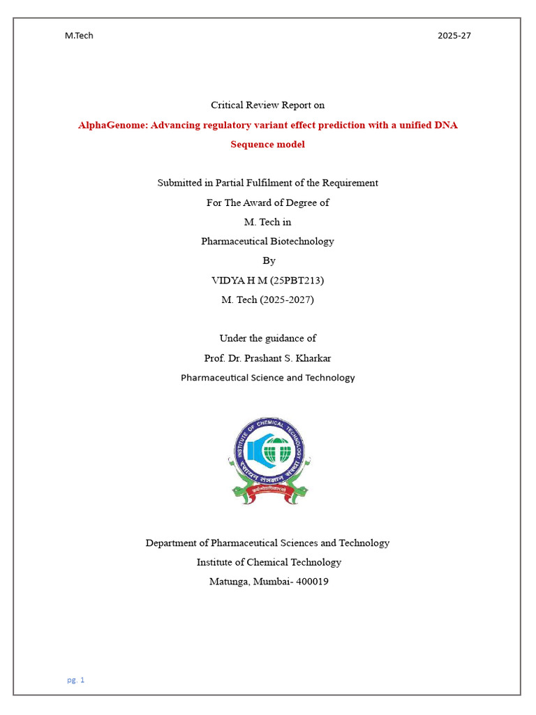 vidya H M critical review | PDF | Genomics | Alternative Splicing